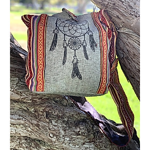 Himalaya Handmade Cotton Shoulder Bag, Unique Tapestry Hippie Crossbody with Dream Catcher Print Hobo Cross body Women bag, Festival bag Sling Boho Bag/Handmade with Love., Multi Colored Orange