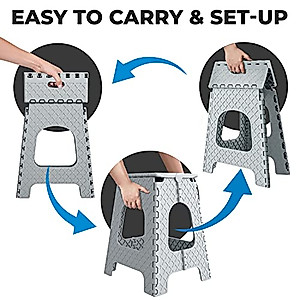 Mueller Folding Step Stool, 18 Inch Heavy Duty Step Stools for Adults and Kids, Lightweight and Portable Foldable Stool for Kitchen, Bathroom, Non-Slip and Sturdy, Holds up to 300lbs, White