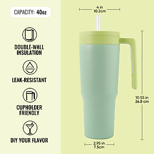 Fijinhom 40 oz Tumbler with Handle and Straw, Triple Layer Insulated Stainless Steel Water Bottle with Infuser, Travel Tumbler Fit Most Cupholder, Gifts for Women & Men, Mint