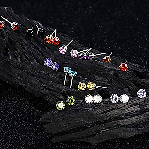 15 Pairs Stainless Steel CZ Stud Earrings for Women Hypoallergenic Cubic Zirconia Stud Earrings Sterling Birthstone Stud Earrings Set Multipack (10 mm)