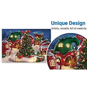 Funnytree 7x5FT Cartoon Christmas Village Photography Backdrop Winter Snow Pine Tree Background Xmas Fairy Tale Animated Kid Party Photo Booth Banner Supplies