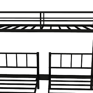 Bellemave Metal Triple Bunk Bed for 3, Twin over Twin&Twin Size Bunk Bed with Built-in Shelf, Can be divided into 3 Separate Beds, for Kids Teens Adults (Black)