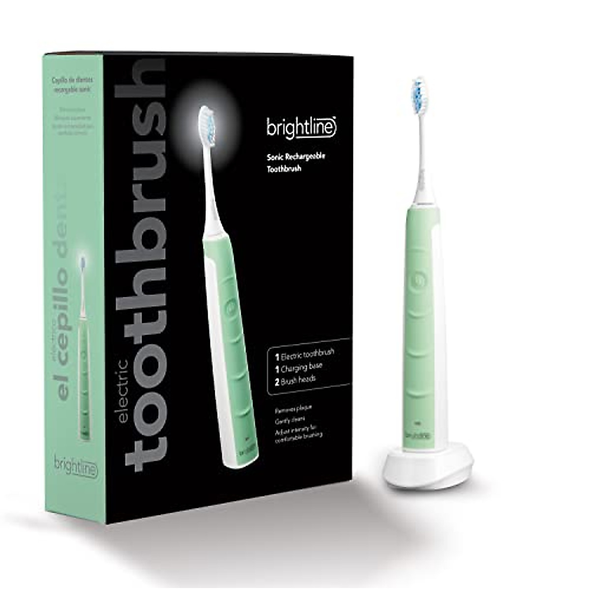 Brightline Rechargeable Sonic Electric Toothbrush With Adjustable Intensity Built In Timer, 1 Count, Mint Green (86700)
