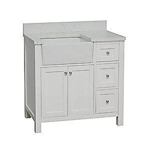 Yorkshire 36-inch Farmhouse Bathroom Vanity (Engineered Marble/White): Includes White Cabinet with Engineered Marble Countertop and White Apron Sink