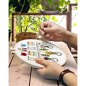 TINDTOP Embroidery Kit for Beginners, 4 Pack Cross Stitch Practice Kits for Beginners Include Embroidery Cloth Hoops Threads for Craft Lover Hand Stitch with Embroidery Skill Techniques