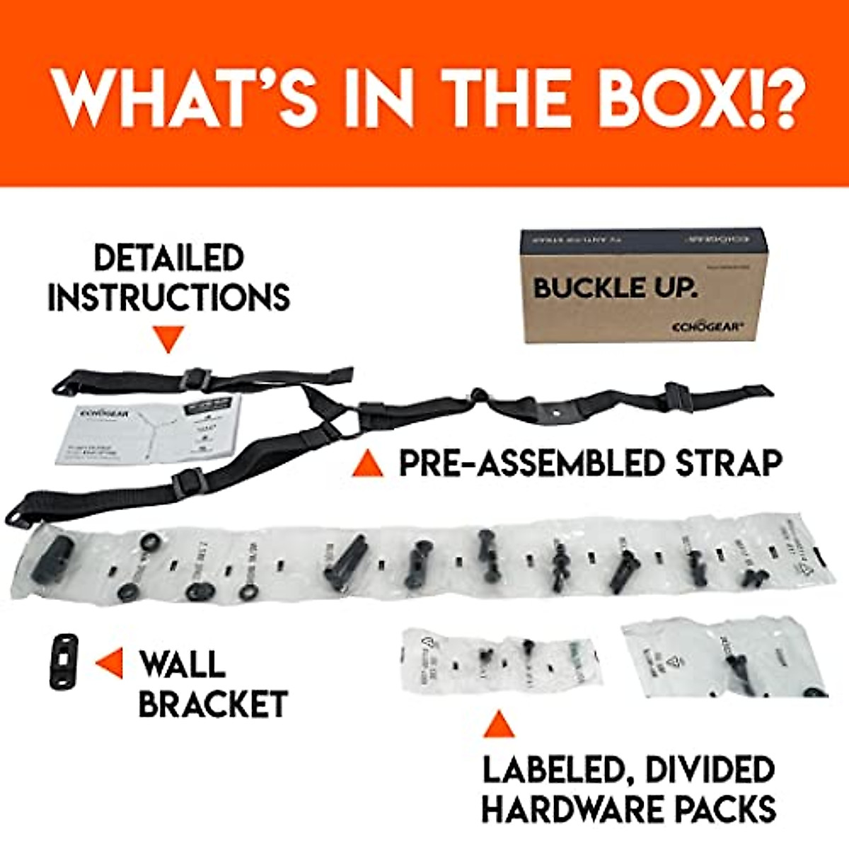 ECHOGEAR TV Safety Straps for Flat Screens - Anchor TVs Up to 90" to Furniture Or The Wall - Pre-Assembled Anti-Tip Strap Includes All Hardware for Baby Proofing Your TV