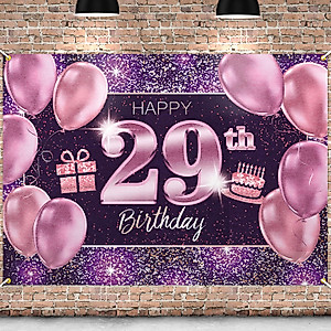 PAKBOOM Happy 29th Birthday Banner Backdrop - 29 Birthday Party Decorations Supplies for Women - Pink Purple Gold 4 x 6ft