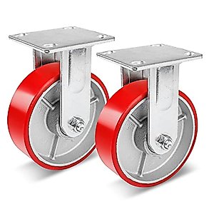 6 Inch Industrial Fix Casters Heavy Duty No Noise Polyurethane Wheel on Steel Hub, 1200 Lbs Load Capacity Per Rigid Casters for Utility Cart, Dollies (2 Pack)