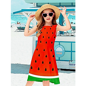 Girls Watermelon Dress Summer Sleeveless Tank Dress Fruit Printed Twirl Skater Flowy Dress 5-6 Years
