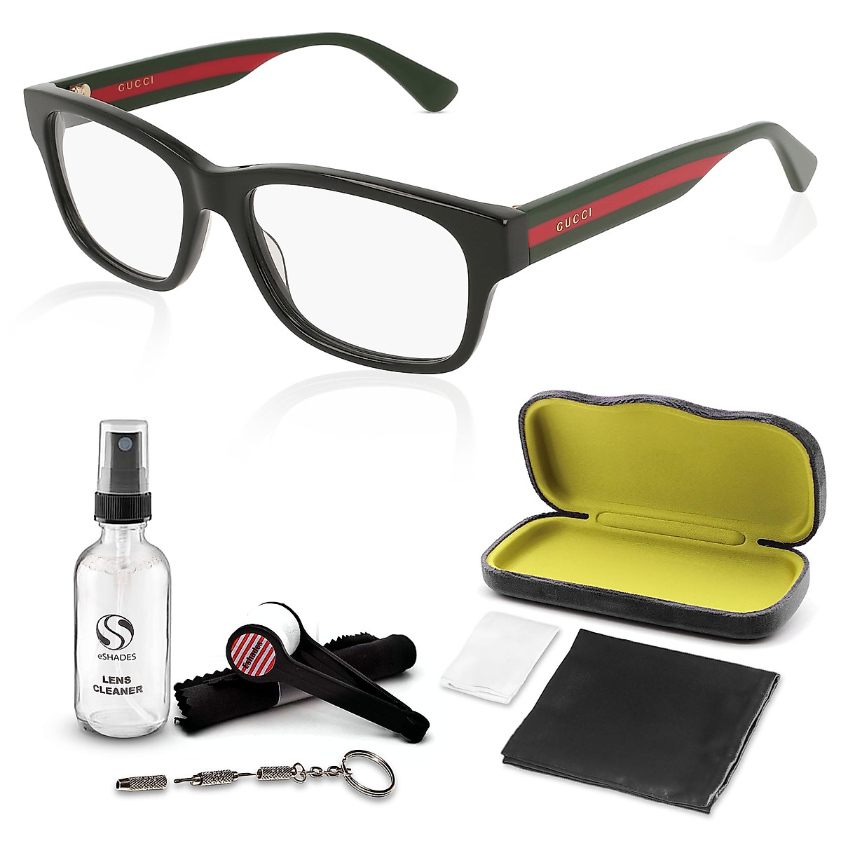 Gucci GG0343O Designer Fashion Eyeglasses Stylish Rectangular Frame Eyewear with Luxury eSHADES Kit - Embrace Sophistication and Elegance