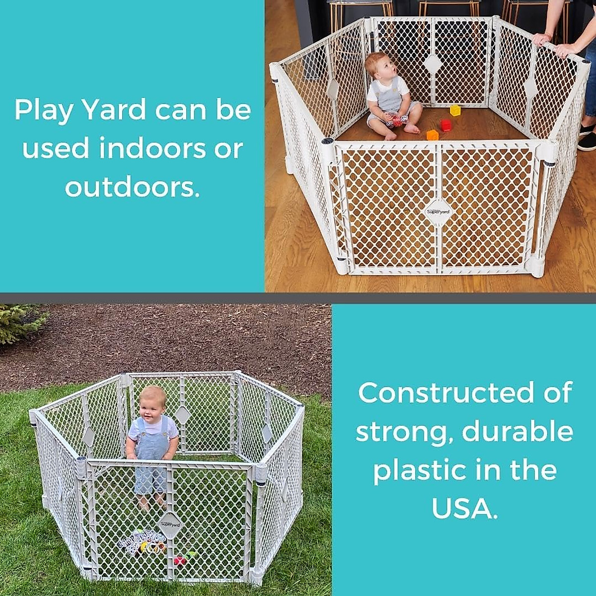 Toddleroo by North States Superyard 6 Panel Free Standing Play Yard, Indoor or Outdoor Baby Playpen, Baby Gate. Made in USA. 5.5 feet Corner to Corner Play Pen (26" Tall, Pewter)