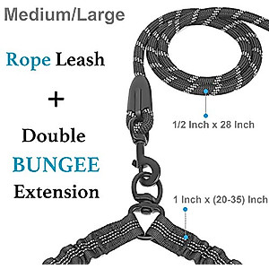 iYoPets Double Dog Leash with Two Extra Traffic Handles, 360 Swivel No Tangle Dual Dog Walking Leash, Comfortable Shock Absorbing Reflective Bungee for Two Dogs (18~120 lbs, Black)
