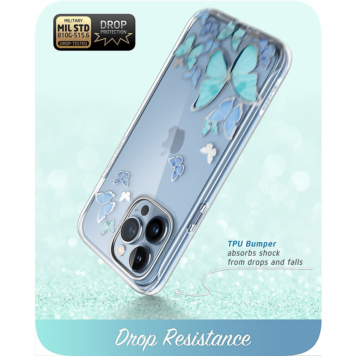 i-Blason for iPhone 13 Pro Case with Built-in Screen Protector, [Full Body Drop Protection] Slim Stylish Women Girl Shockproof Phone Case for iPhone 13 Pro, Cosmo Series, BlueFly