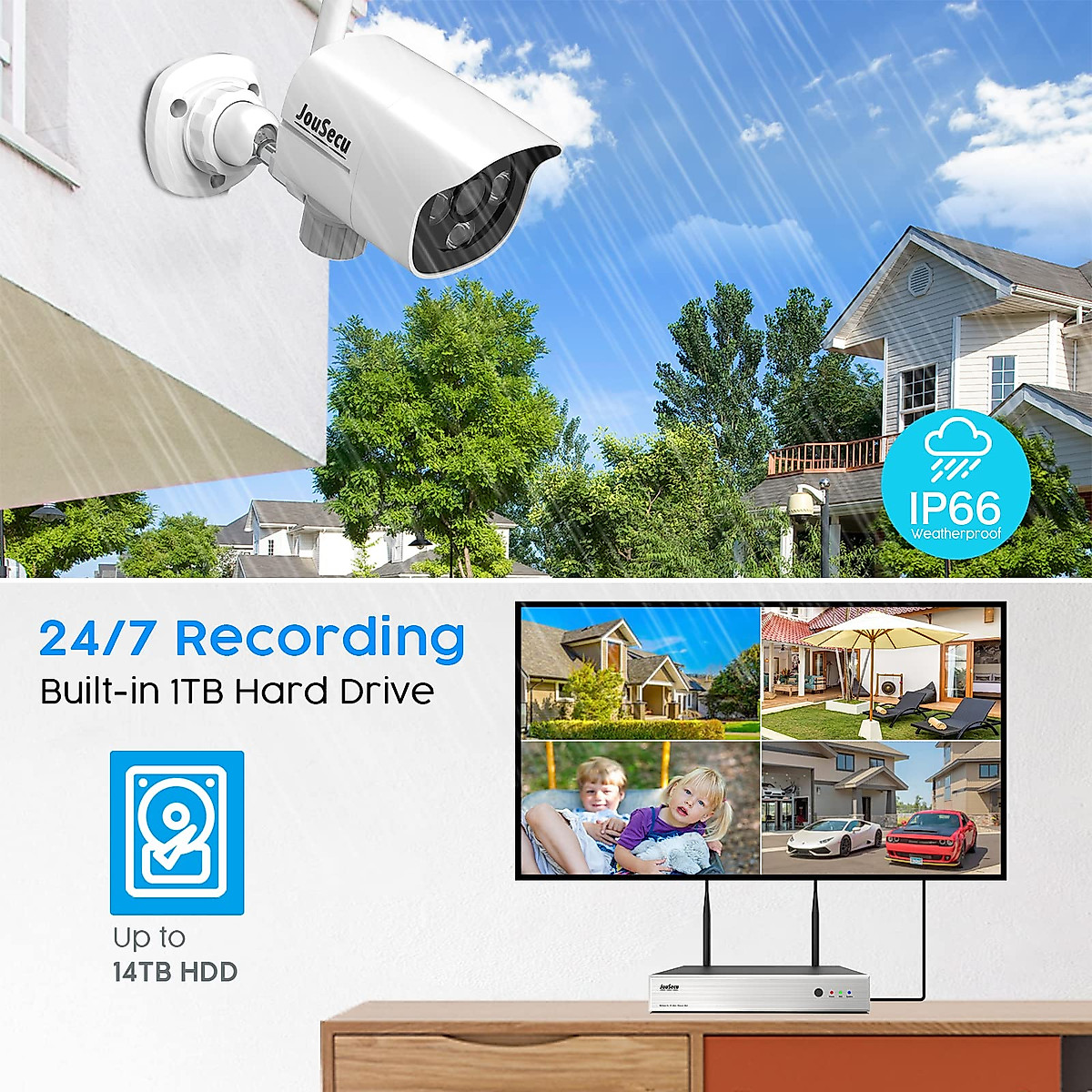 5MP Wireless Security Camera System No Hard Drive, 8 Channel Surveillance NVR Kits and 4pcs Super HD 5MP Outdoor Indoor WiFi Bullet Camera for Home Full Color Night Vision