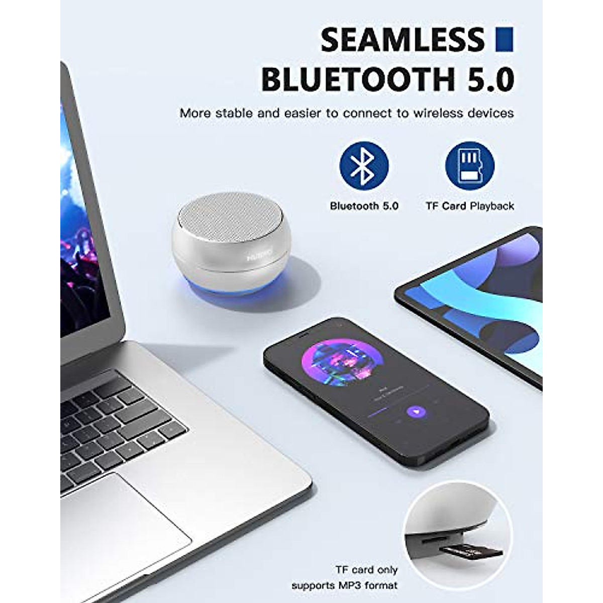 LENRUE Portable Bluetooth Speakers with Enhanced Bass and Stereo Sound, TWS, Bulti in Mic, TF Port, Wireless Speaker Portable for Phone, iPad, Mac, Tablet, Echo (Sliver)