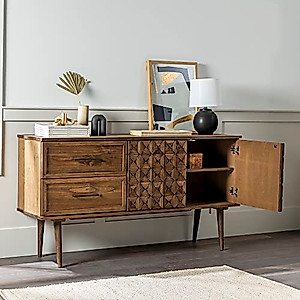Walker Edison Deluca Boho Solid Wood 2 Door Sideboard with Prism Detail, 58 Inch, Brown