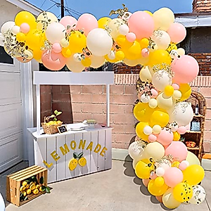 GIHOO Sunflower Lemon Yellow Balloon Garland Arch Kit 150pcs Lemonade Yellow Pink Macaron Pastel Balloons Eucalyptus Leaves Girls Birthday Sunflower Bee Theme Baby Shower Bachelorette Party Backdrop Decorations