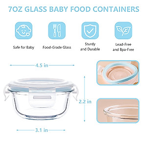 Luvan 7oz Glass Baby Food Containers, 12 Pack Baby Food Jars with Lids Leakproof, Stackable Baby Food Storage Containers Freezer Safe, Baby Bullet Containers for Fruit Purees and Vegetable Mashes