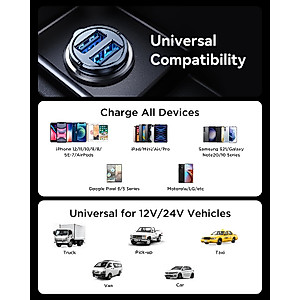 MRGLAS Car Charger, 4.8A [Pull Ring Design] Cigarette Lighter USB Charger,[Smallest All Metal] USB Car Charger Dual Port Car Charger Adapter Compatible with iPhone 14/13/12/11 Samsung Note 9/S10/S9/S8