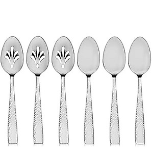 Hudson Essentials 6-Piece Hammered 18/10 Stainless Steel Silverware Serving Spoons Set - Hostess Buffet Flatware
