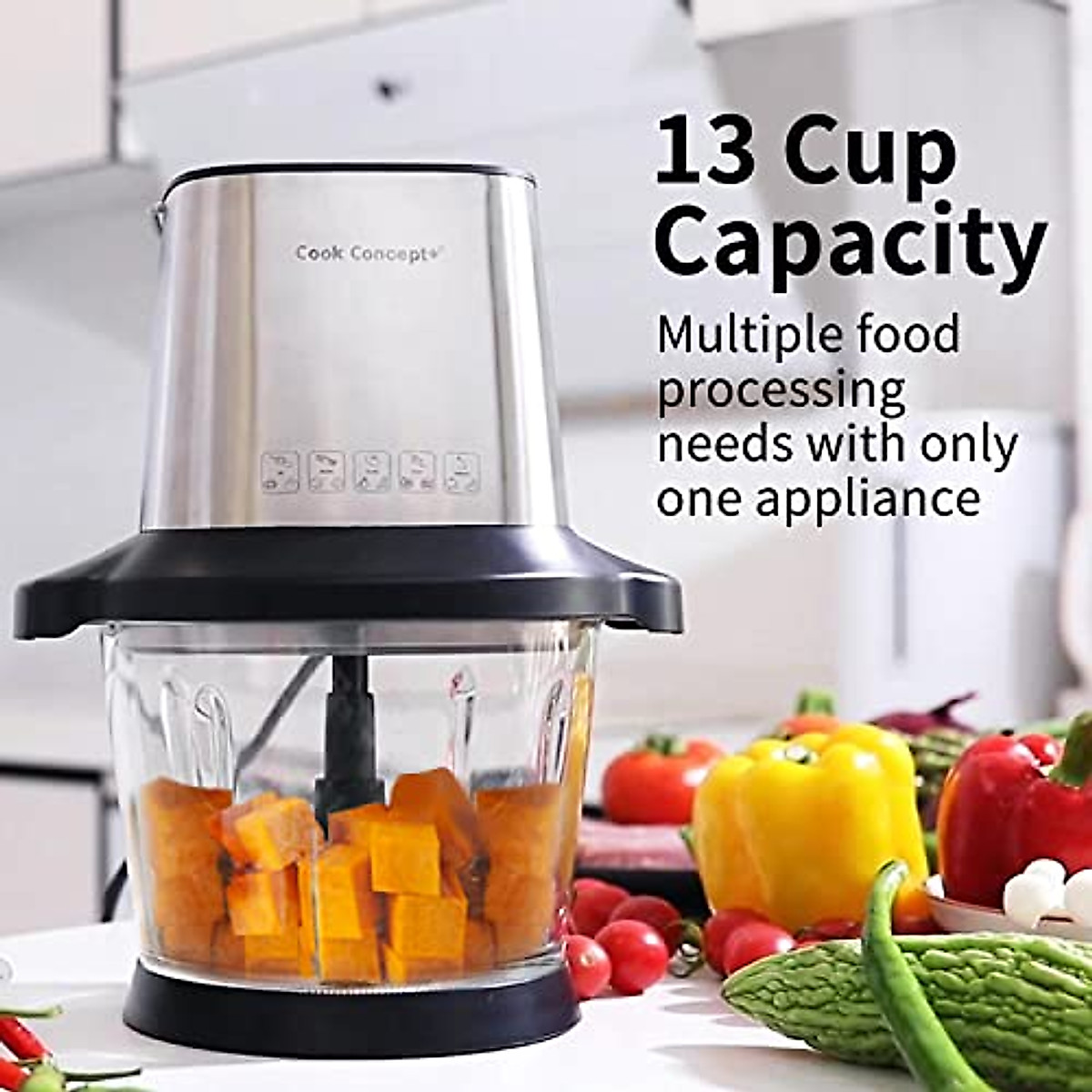 Mnj Food Processors 12 Cup, 1000W, Powerful Meat Grinder, Vegetable Chopper, Dough Kneader, 5 Blades, Electric Blender & Cutter, Chopping, Stainless Steel (Package May Vary)