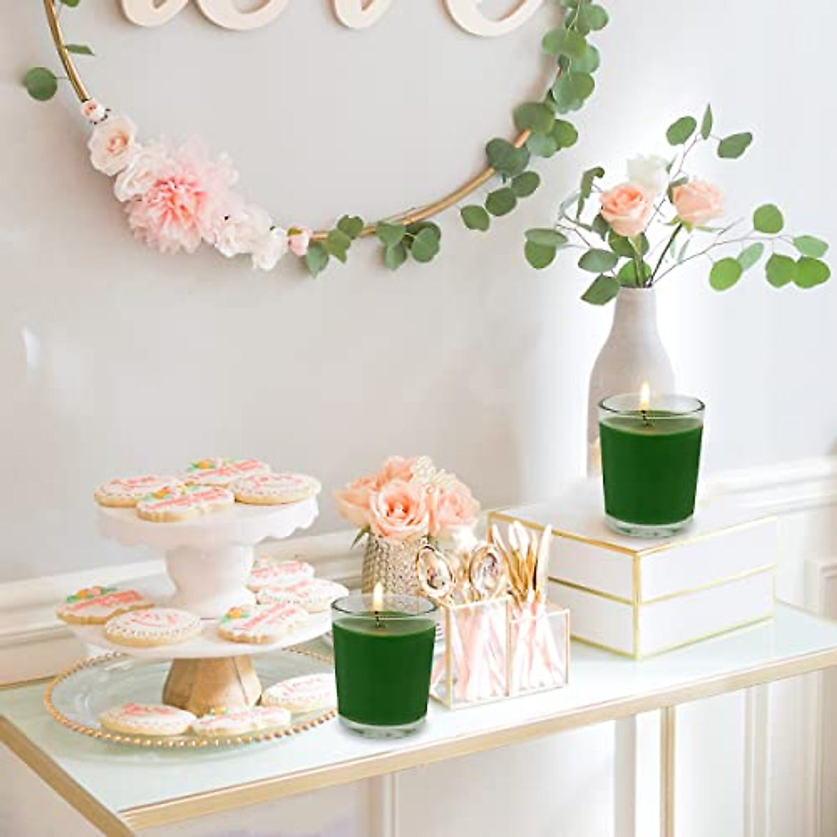 Set of 6 Green Votive Candles for Home Decoration Christmas Spring and St. Patrick's Day, 3oz Unscented Soy Wax Candle Filled in Clear Glass for Weddings Holidays Party and DIY