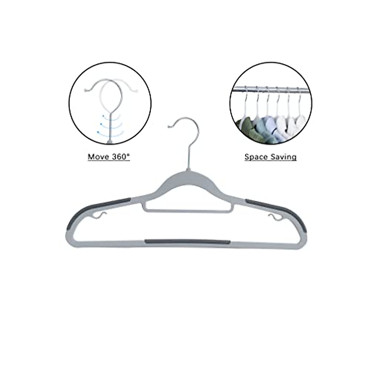 OranWood Gray Plastic Clothes Hangers 30pack Space Saving Coat Hanger,Non-Slip Pants Hanger,360° Swivel Hook Pants Hangers,0.2 inches Thickness, 16.5”L x 0.2”W x 8.6”H