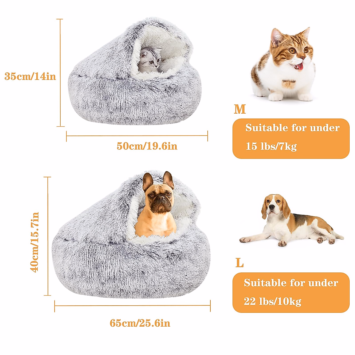 Small Dog Bed, Donut Cuddler Nest Warm Soft Plush Faux Fur Washable Dog Bed with Non-Slip Bottom for Medium Small Dogs Snooze Sleeping Indoor (65cm/25in)