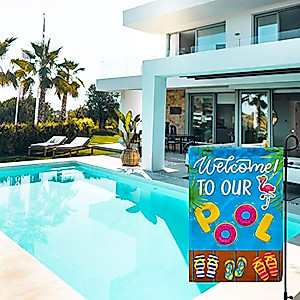 Hollyhorse Welcome to Our Pool Summer Garden Flag, Pool Flag for Outdoor Decorations 12x18 Inch Double Sided