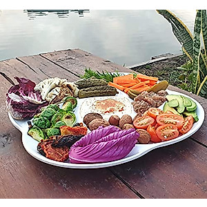 1 Ecology Reusable Non Disposable White Veggie Tray for Partys. 13 in, Unbreakable Melamine Not Plastic. Appetizer Sectioned Platter. Vegetables and Fruits. Chip and Dip Serving Dish for entertaining.