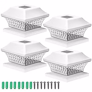 SUNWIND Solar Post Cap Lights Outdoor- 4 Pack LED Fence Post Lights for Wooden Posts Warm White Waterproof for Deck, Patio or Garden Decoration (White)