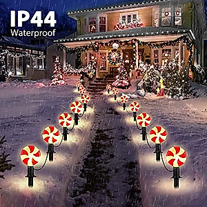 Christmas Lollipop Pathway Lights Outdoor, 7.2ft Plug in Peppermint Walkway String Lights for Christmas Decoration, Garden, Yard, Hangable, Waterproof, Connectable, Warm White (2 PC)