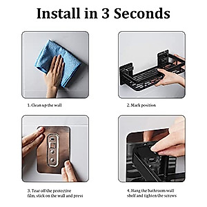 Shower Caddy, Black Shower Caddy with 2 Hooks and 1 Towel Bar, Adhesive Shower Caddy Aluminum Bathroom Wall Shelf, No Drilling Shower Organizer for Bathroom Toilet, Kitchen-2 Pack (Matte Black)