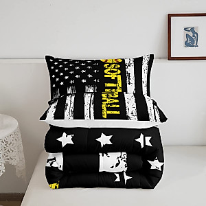 USA Flag Comforter Set Baseball Softball Bedding Set Full,White Black Striped Stars Quilted Duvet Sports Ball Game Down Comforter Retro Style for Kids Boys Teens Men Bedroom Décor with 2 Pillow Cases