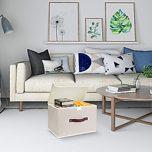 TYEERS Foldable Storage Boxes with Lids 5 Pack Fabric Storage Bins with Lids, Closet Organizers for Clothes Storage, Room Organization, Office Storage, Toys - Beige