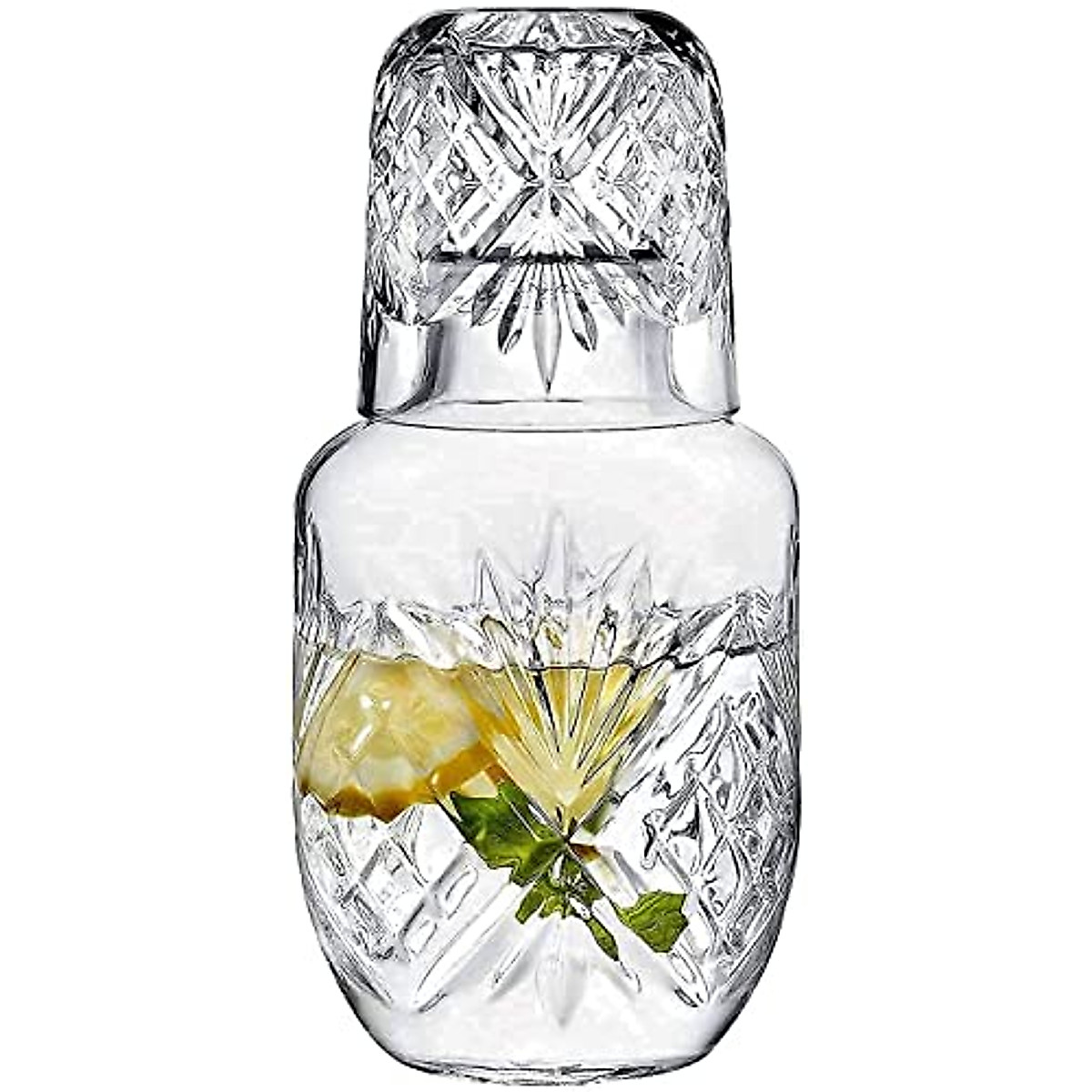 DUHALINE Crystal Bedside Carafe and Glass Set, Crystal Bedside Night Carafe Pitcher and Tumbler Glass Set, 2 Piece Water Pitcher And Cup Night Set (17.75 oz or 525 ml)
