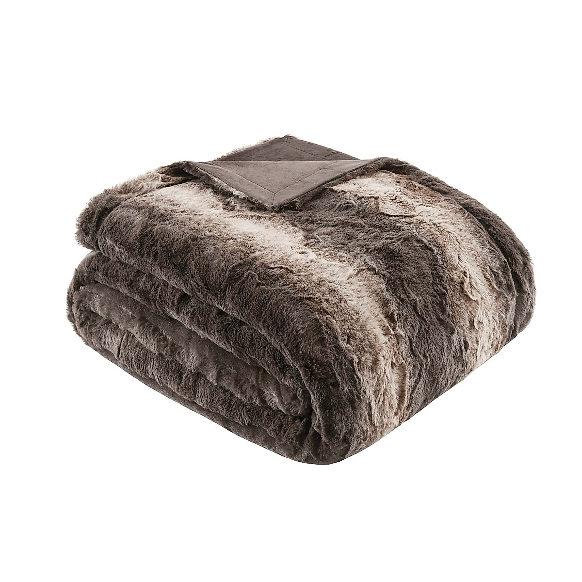 Madison Park Zuri Soft Plush Luxury Oversized Faux Fur Throw Animal Stripes Design, Faux Mink On The Reverse, Modern All Seasons Blanket for Bed, Sofa Couch, Office, Brown, 60x70"