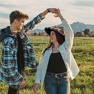 Gossifan Women Two Tone Wide Brim Fedora Felt Panama Hats Classic Belt Buckle Color Leopard/Black