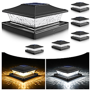 VOLISUN Solar Post Cap Lights Outdoor 4x4/6x6 Wooden/Vinyl Fence Post Cap Lights Solar Deck Post Lights Patio Garden,Warm White 2 Lighting Modes Waterproof,ABS Shell Lens Black (6 Pack)