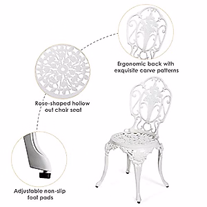 Giantex 3 Piece Bistro Set Cast Tulip Design Antique Outdoor Patio Furniture Weather Resistant Garden Round Table and Chairs w/Umbrella Hole