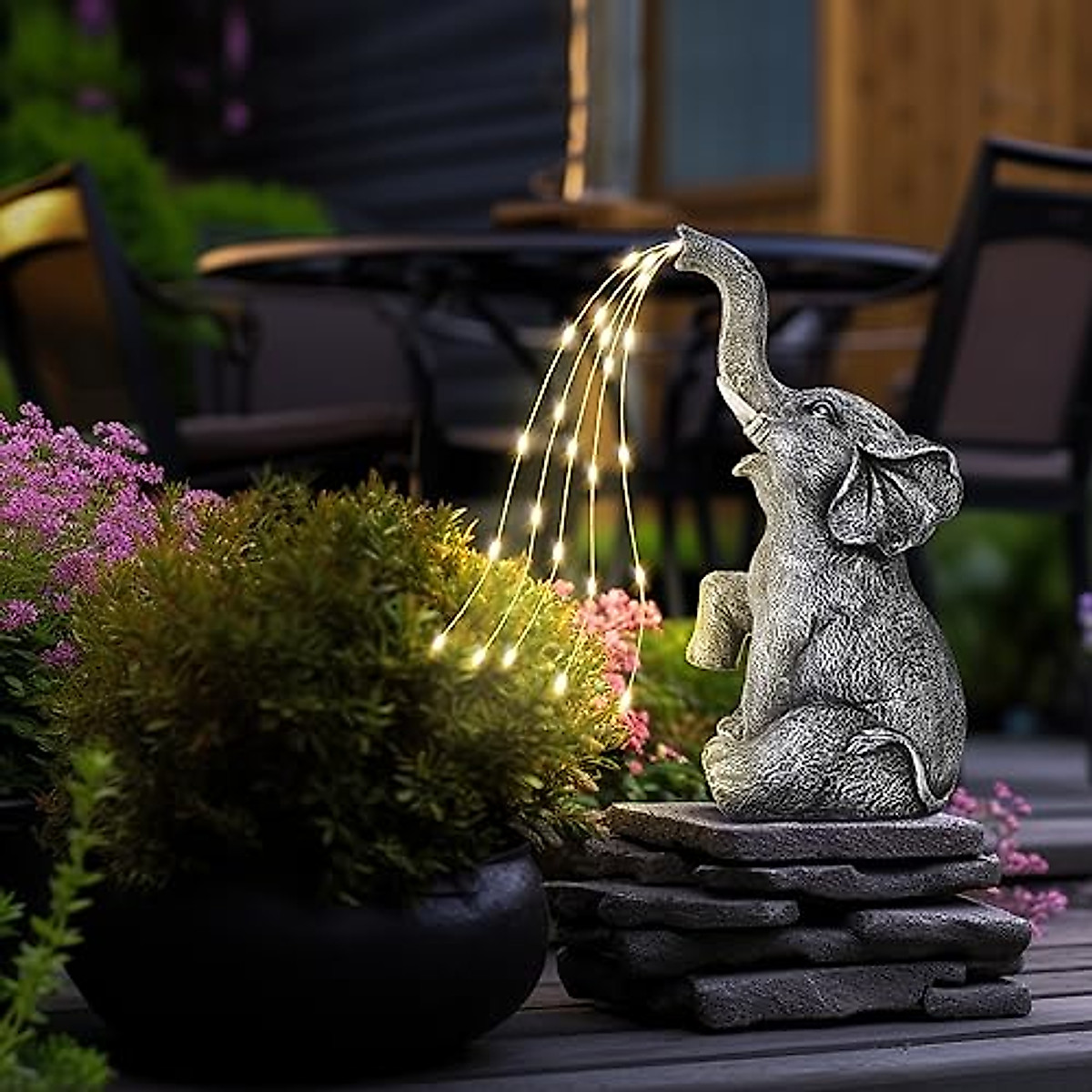 GIGALUMI Elephant Statue Solar Garden Decor LED Light Strings, Birthday Gifts for Women, Gifts for Mom, Outdoor Elephant Decor for Garden, Patio, Yard(Stay On Mode Only)