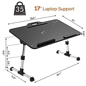 Laptop Desk Bed Tray Table, Height & Angle Adjustable Sit and Stand Desk, Right & Left Handed Design Portable Laptop Table with Handle,Foldable Bed Desk for Laptop and Writing in Sofa Couch