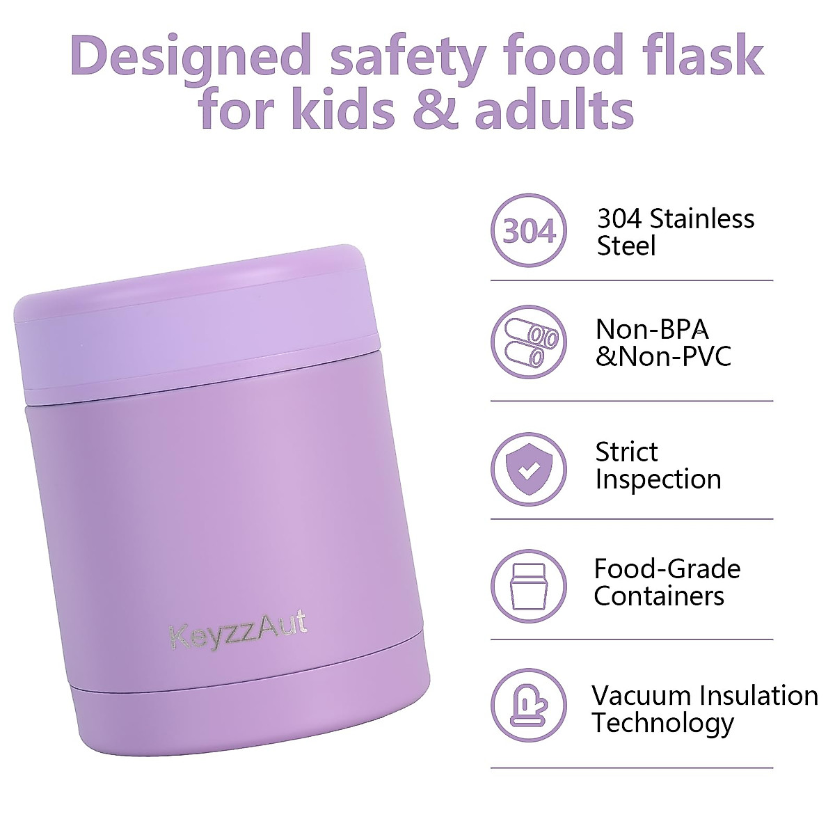 KeyzzAut Insulated Food Container 12oz Vacuum Insulated Food Jar Soup Thermos for Hot and Cold Food Kids Leak-Proof Stainless Steel Lunch Box Food Lunch Container(Purple)