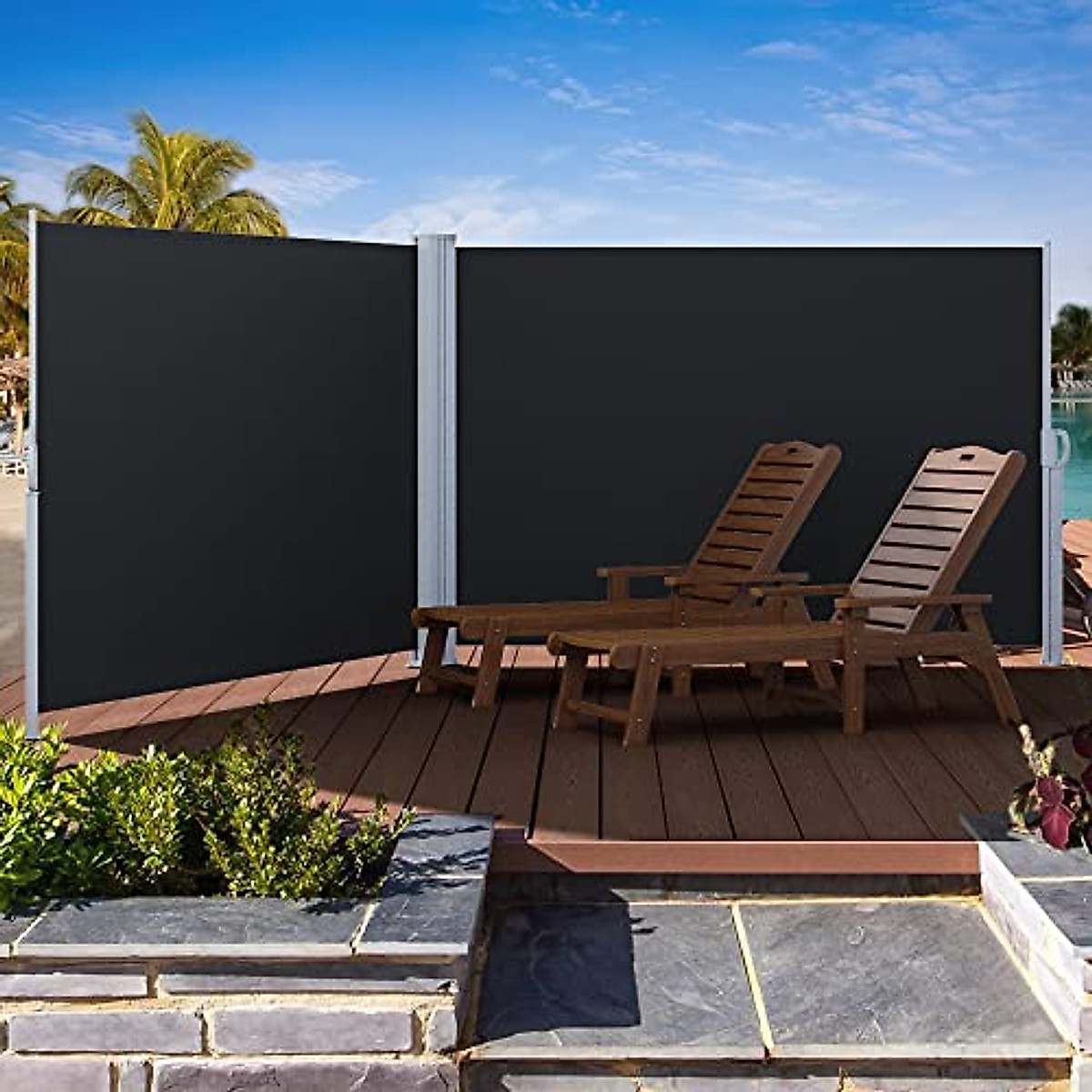 YITAHOME 236''X 70'' Double Side Awning Retractable Side Awning Folding Privacy Screen Privacy Fence Waterproof UV-Resistant Privacy Awning Outdoor for Garden, Deck, Patio, Pools, Balcony, Black