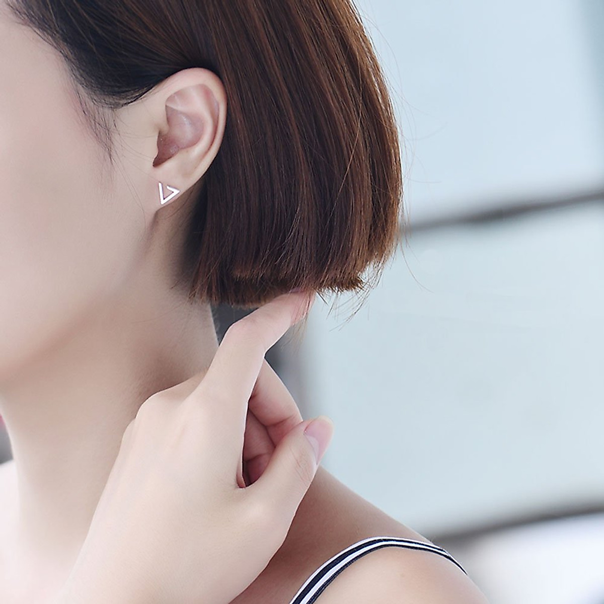 Minimalism Hollow Triangle Earrings Sterling Silver Stud Earrings Everyday Wear