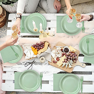 96 Pieces Sage Green Tableware Party Supplies - Elegant Light Green Disposable Dinnerware Set with Paper Plates, Napkins, and Forks for Birthdays, Weddings, Bridal Showers, Baby Showers - Serves 24