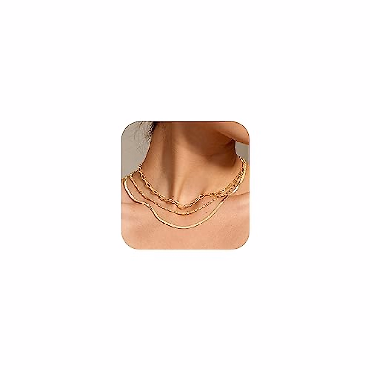 Tewiky Layered Gold Necklace for Women Trendy 14K Real Gold Plated Chain Choker Necklace Set for Women Gold Jewelry for Women Waterproof Chunky Herringbone Cuban Link Paperclip Rope Necklace Gift
