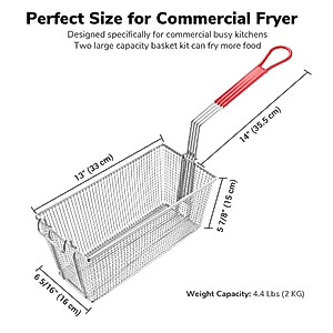 WeChef 2Pcs Deep Fryer Baskets with non-slip Handle 13" x 6 5/16" x 5 7/8" Nickel Plating Heavy Duty Construction Fryer Basket for Commercial Restaurant Roadside Stall Red
