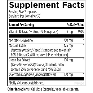 Designs for Health DopaBoost - Cognitive + Mood Support - Acetyl-L-Tyrosine, Mucuna Extract, Vitamin B6 - Vegan (60 Capsules)