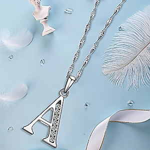 Gemschest Graduation Gifts Initial Necklace S925 Sterling Silver Jewelry Cubic Zirconia Letter Alphabet Phase Pendant Necklace Mother Day for Mom Women Ladies Teen 18" Chain Silver A